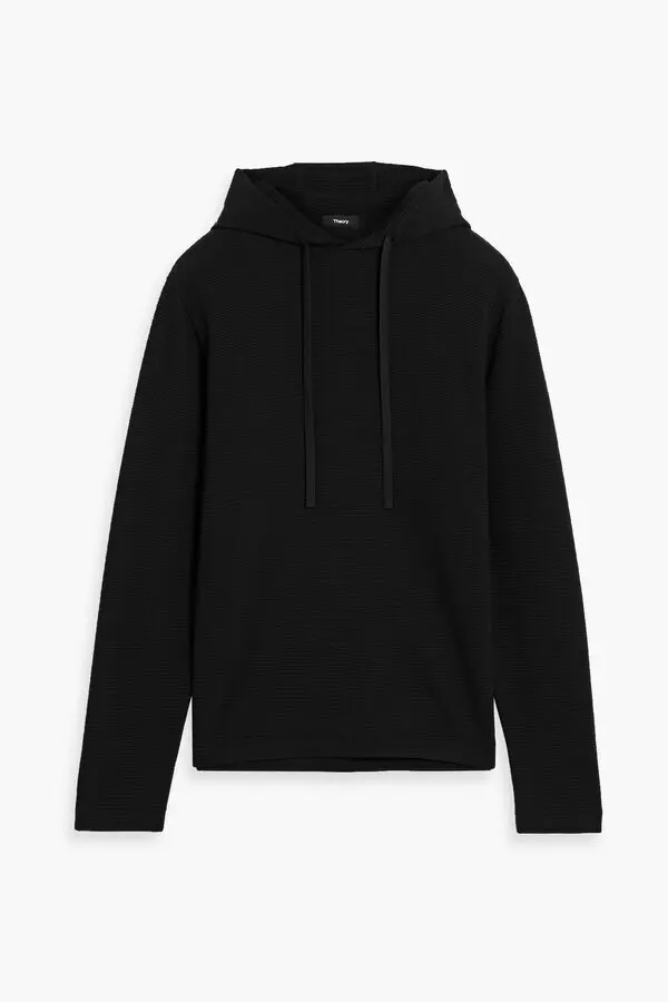 Theory Ribbed Cotton And Modal Blend Hoodie - Black