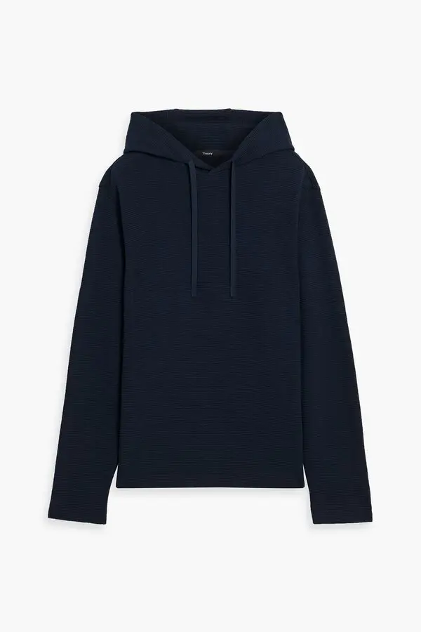 Theory Ribbed Cotton And Modalblend Hoodie - Navy
