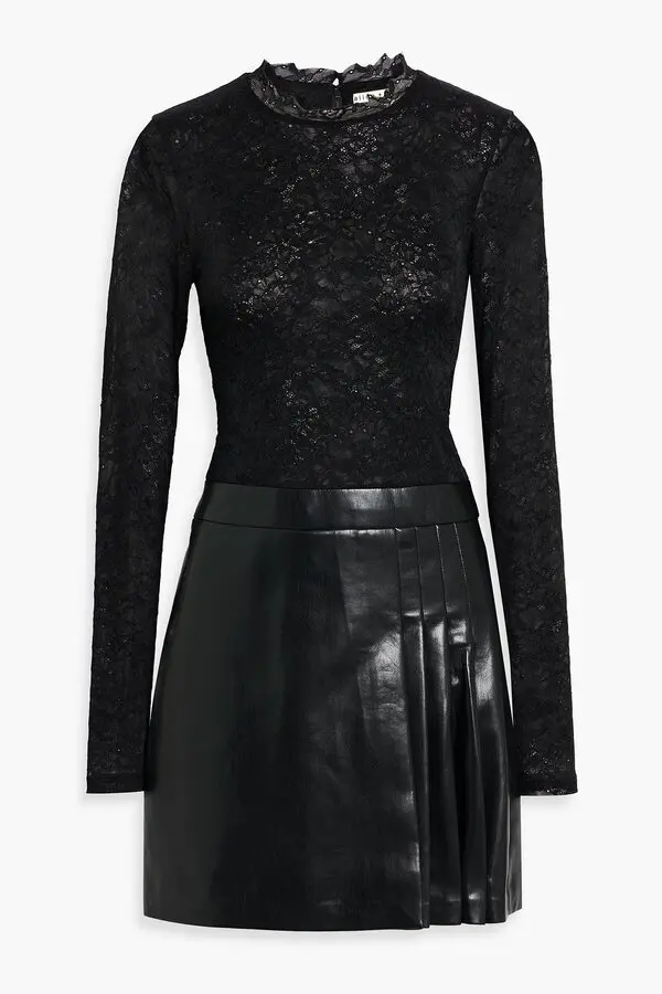 Alice + Olivia Alice Olivia Chara Pleated Corded Lace Mini Dress - Black