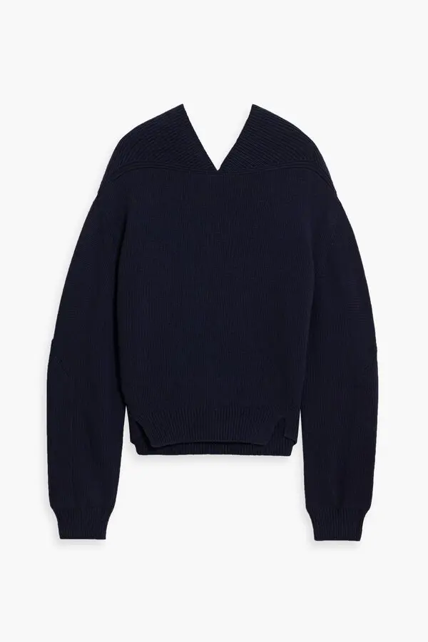 Victoria Beckham Wool And Cashmere-blend Sweater - Navy