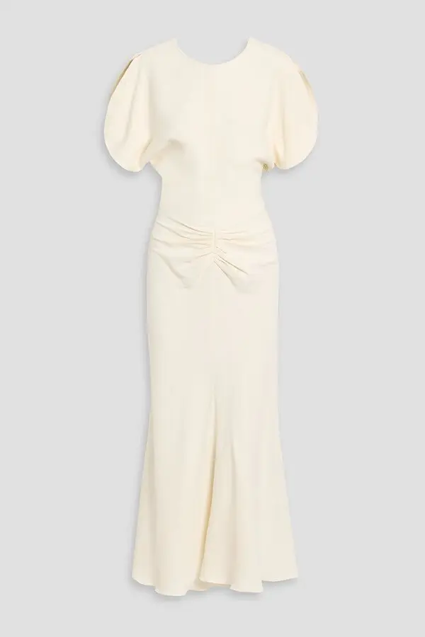 Victoria Beckham Gathered Jacquard Midi Dress - Ivory