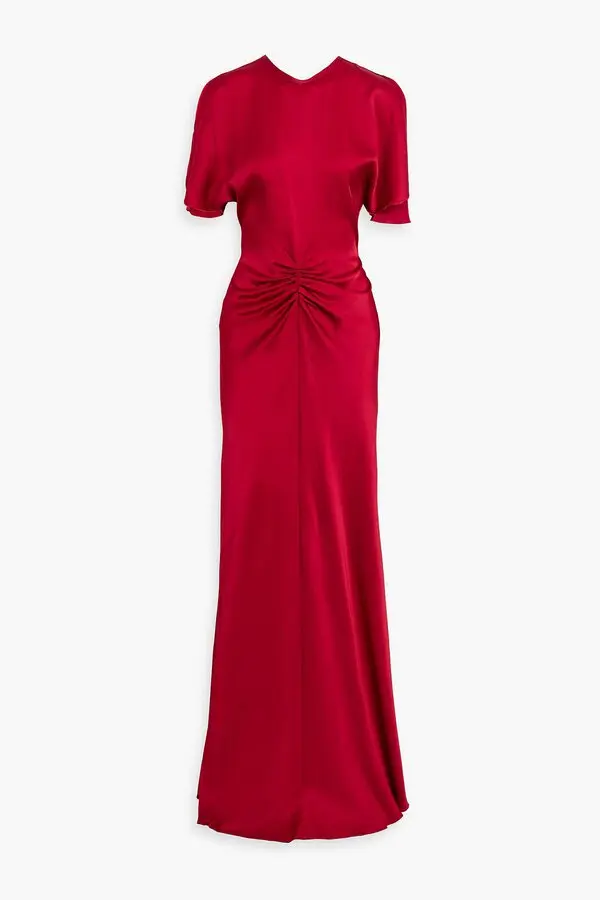 Victoria Beckham Gathered Satincrepe Gown - Crimson