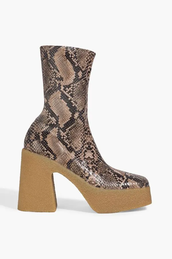 Stella McCartney Skyla Snake-effect Platform Ankle Boots - Sand