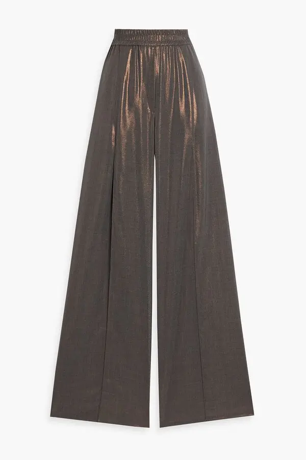 Brunello Cucinelli Metallic Woven Wide-leg Pants - Bronze