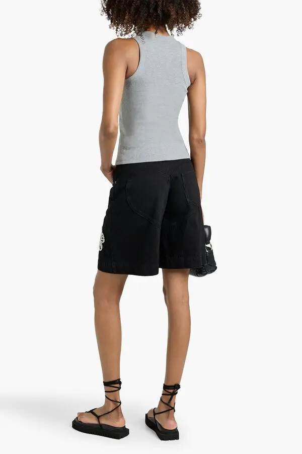 AREA Crystalembellished Ribbed Cottonblend Jersey Tank
