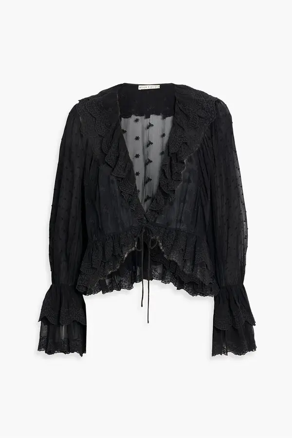 Alice + Olivia Alice Olivia Tenney Ruffled Embroidered Chiffon Blouse - Black