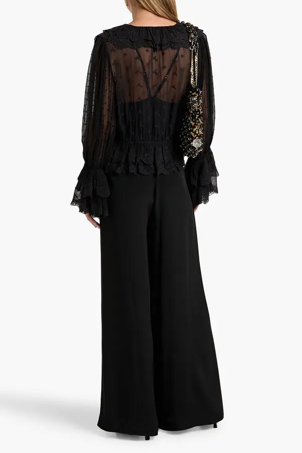 Alice + Olivia Alice Olivia Tenney Ruffled Embroidered Chiffon Blouse