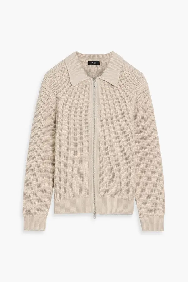 Theory Gary Ribbed Cotton And Cashmereblend Zipup Cardigan - Beige