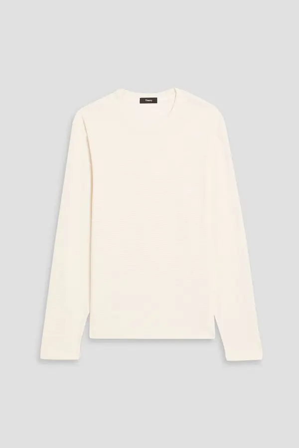 Theory Delroy Ribbed Cotton And Modalblend Tshirt - Ivory