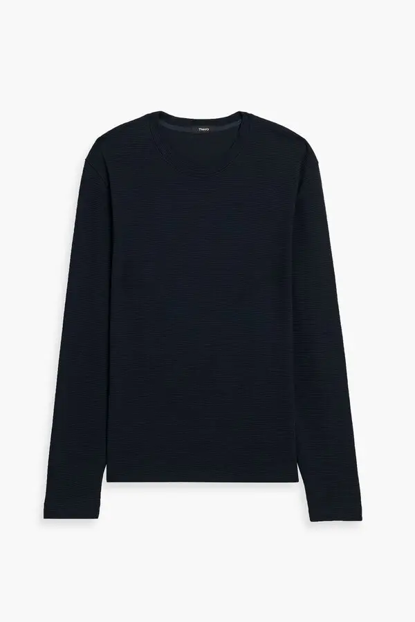 Theory Delroy Ribbed Cotton And Modalblend Tshirt - Navy