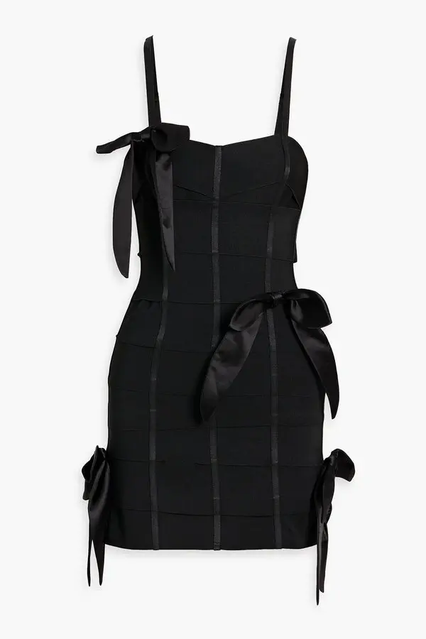 AREA Bowdetailed Stretchknit Mini Dress - Black