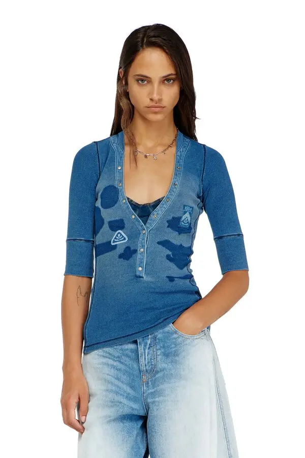 DIESEL® Slim Fit Henley Top With Shadow-patch Effects - Blue