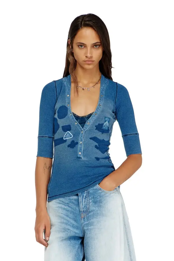 DIESEL® Slim Fit Henley Top With Shadow-patch Effects