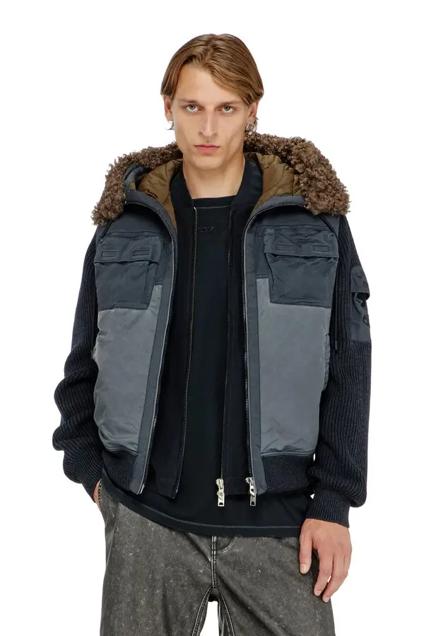 DIESEL® Hooded Padded Jacket With Knitted Sleeves