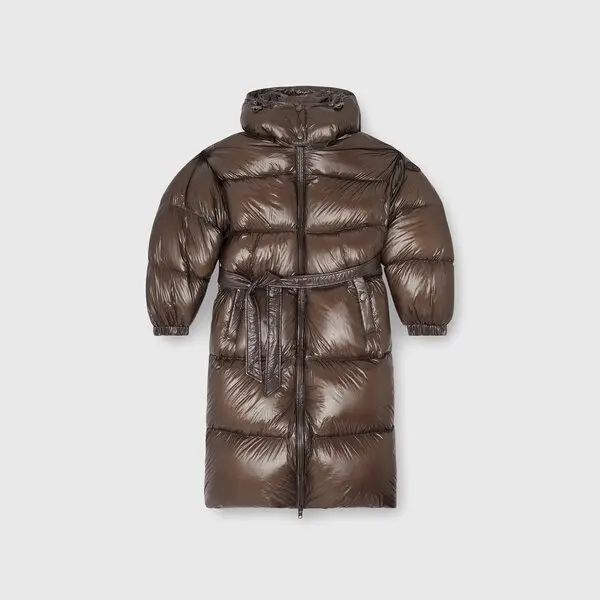 DIESEL® Down Puffer Coat With Removable Hood And Belted Waist - Brown