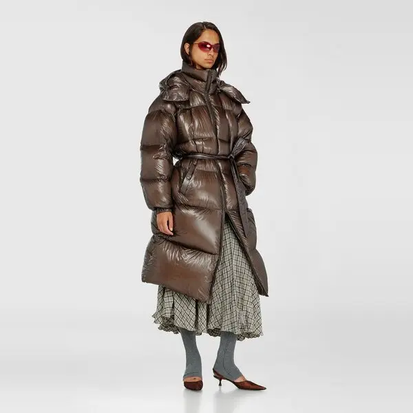 DIESEL® Down Puffer Coat With Removable Hood And Belted Waist - Brown