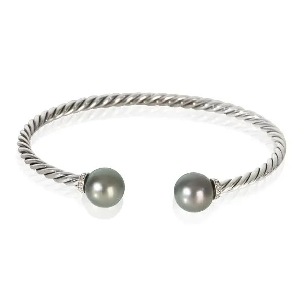 David Yurman Sterling Silver Twisted Cable Pearl And Diamond Bracelet - Sterling_silver