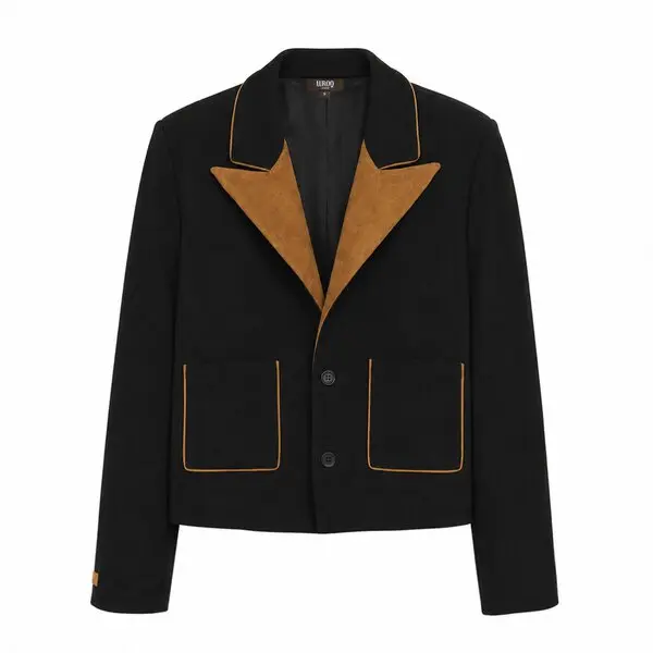 LUROQ LONDON Black / Brown Cropped Blazer With Suede Accents - Black/brown
