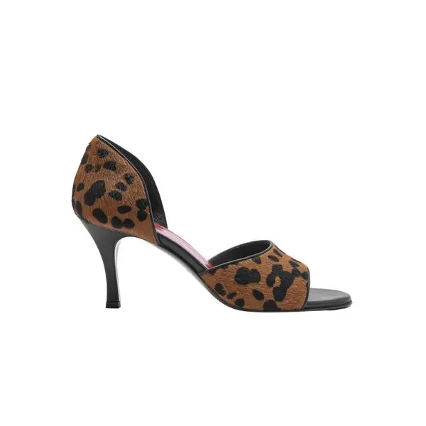 FLORRIE Tatiana Sandal Leopard Calf Hair Sandal - Black