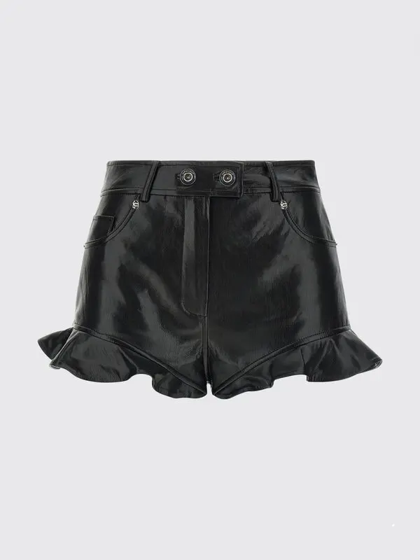 SELF-PORTRAIT High-waisted Polyurethane Shorts With Ruffle Hem