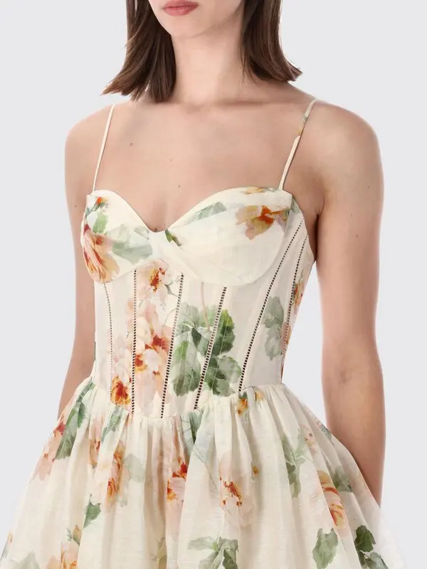 Zimmermann Carousel Floral-print Linen And Silk Bustier Mini Dress