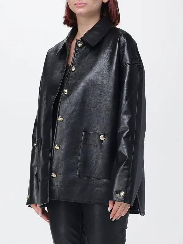 ANINE BING Luca Recycled Leather Shirt Jacket With Metal Buttons