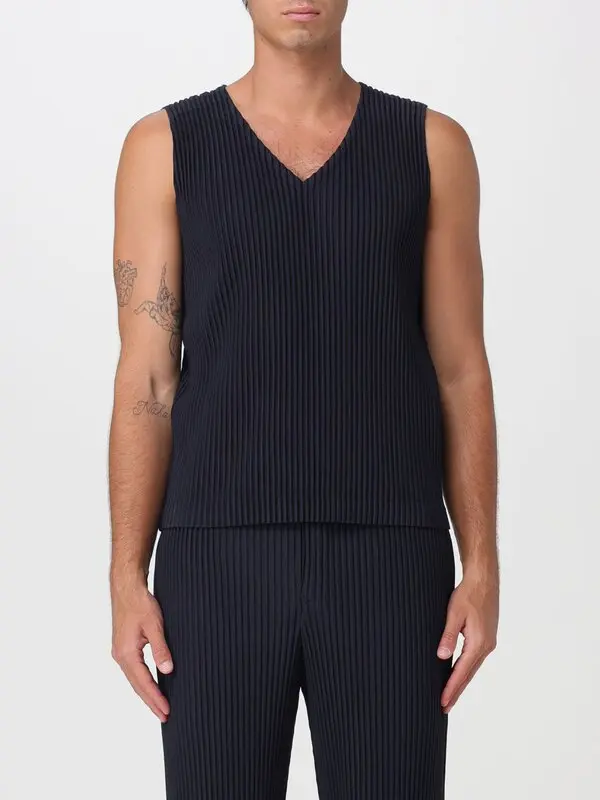 Issey Miyake Pleated V-neck Tank Top Homme Plissé In Technical Crêpe - Blue