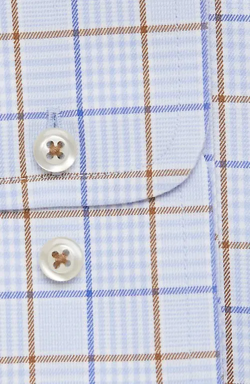 David Donahue Trim Fit Non-iron Plaid Dress Shirt