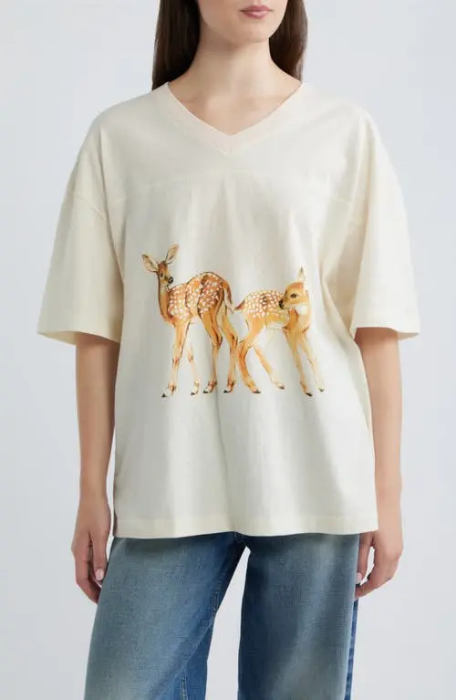GOLDEN HOUR Love You Dearly" Graphic V-neck T-shirt - Marshmallow