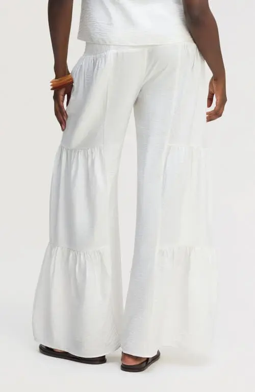 Sam Edelman Ruffled Hammered Satin Pants - Ecru