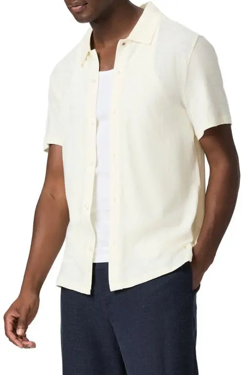 Paige Sultan Short Sleeve Linen & Cotton Knit Button-up Shirt