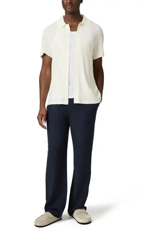 Paige Sultan Short Sleeve Linen & Cotton Knit Button-up Shirt