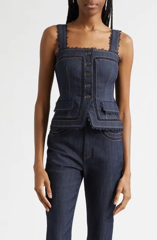 Cinq À Sept Myra Lace Denim Corset Top - Indigo