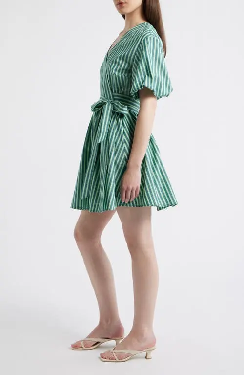 FRNCH Sossio Stripe Puff Sleeve Wrap Dress