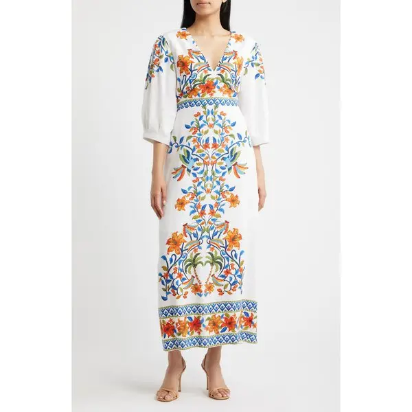 CECE DUPRAZ Printed Linen Blend Maxi Dress - Marmalade