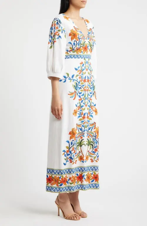 CECE DUPRAZ Printed Linen Blend Maxi Dress