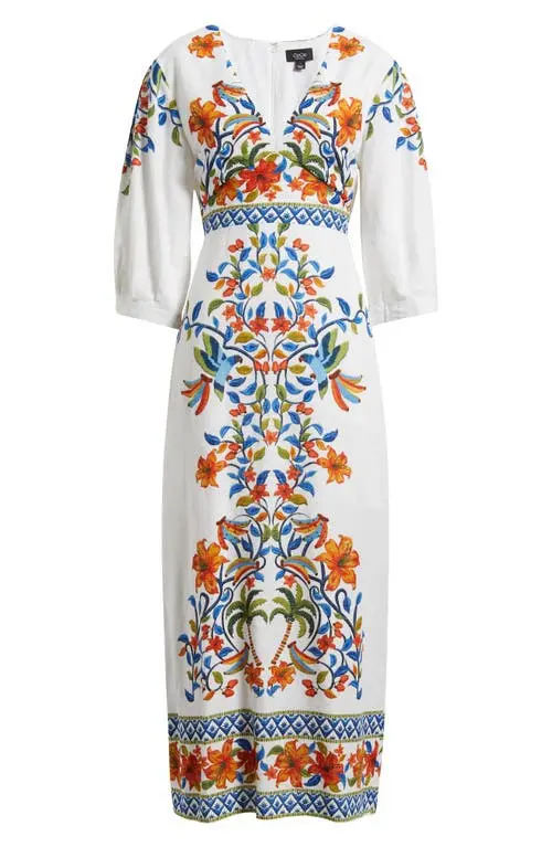 CECE DUPRAZ Printed Linen Blend Maxi Dress