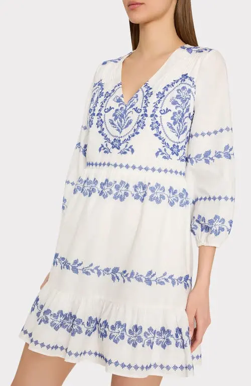 MILLY Embroidered Linen & Cotton Mini Dress