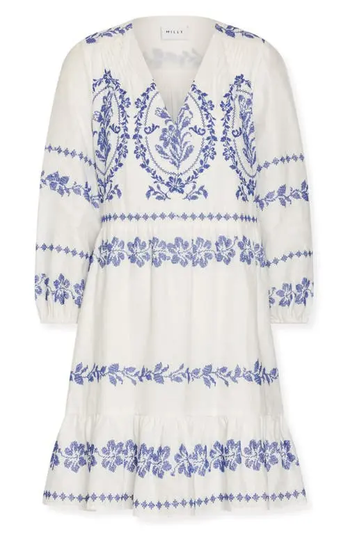 MILLY Embroidered Linen & Cotton Mini Dress