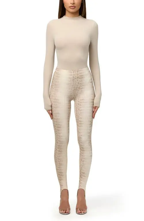 Naked Wardrobe Naked Print Stirrup Leggings - Bone Crocodile