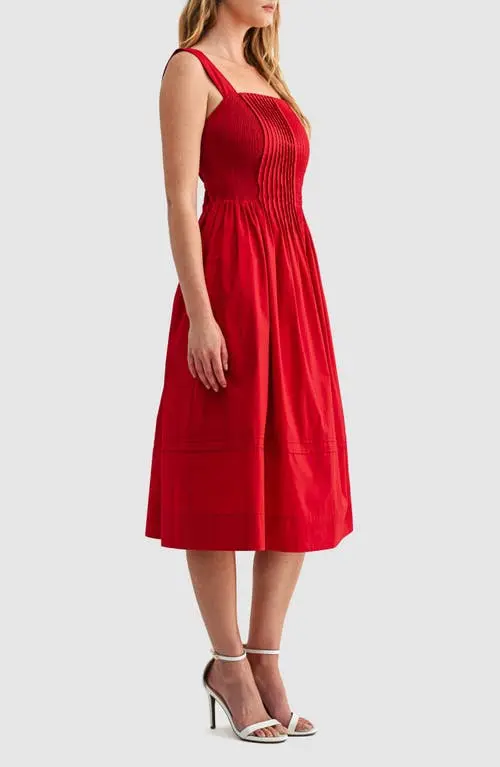 QUINCY MAE Pleated Bodice Cotton Midi Dress