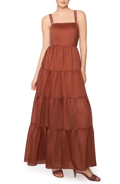 MELLODAY Tiered Satin Maxi Dress - Rust