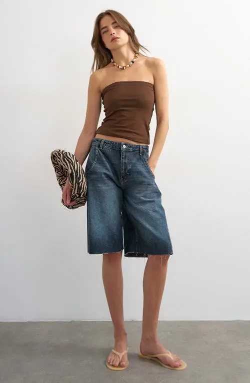 Topshop Strapless Stretch Cotton Tube Top - Brown