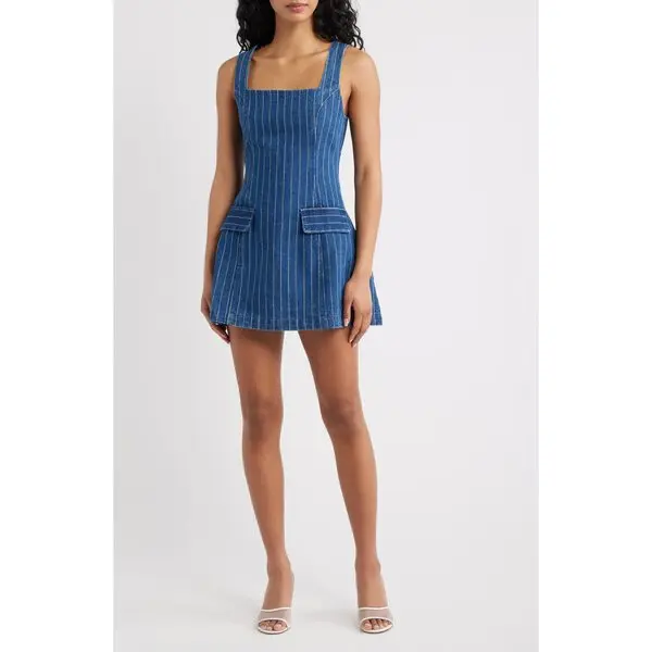 Line & Dot Monah Pinstripe Denim Mini Dress - Blue