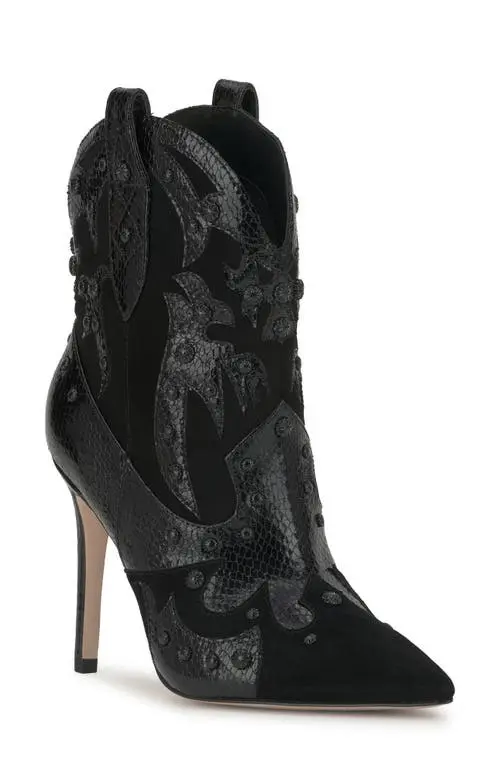 Jessica Simpson Palieve Snakeskin Embossed Stiletto Bootie - Black