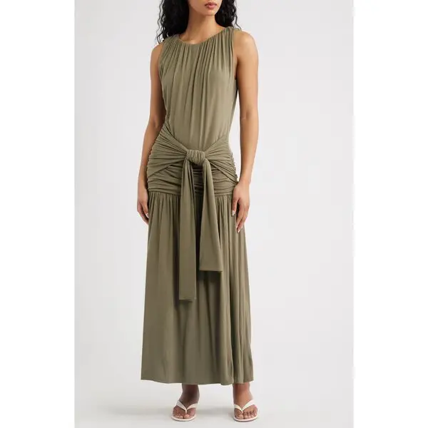 Line & Dot Nua Tie Front Knit Maxi Dress - Green
