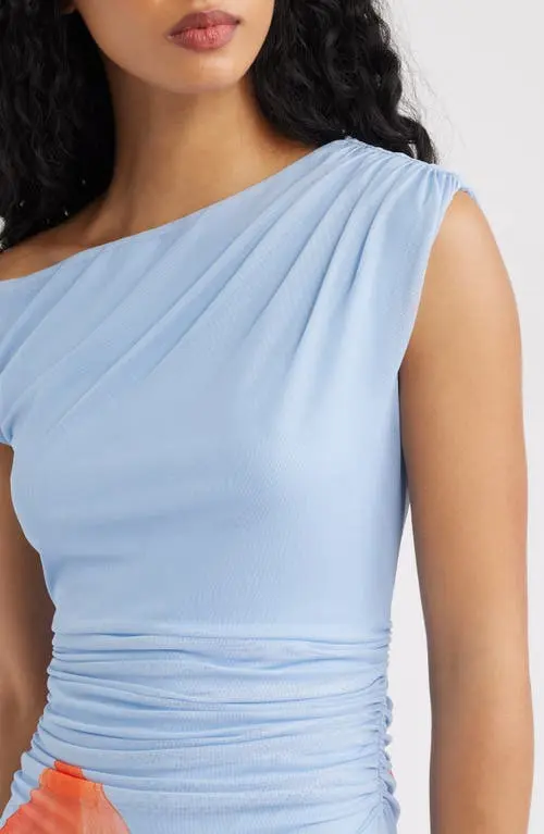 Line & Dot Avah Placed Floral One-shoulder Mesh Maxi Dress