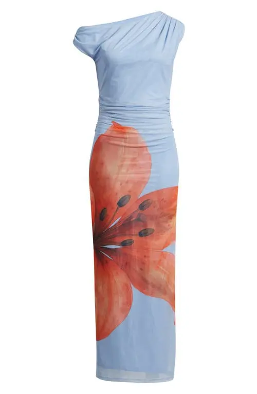 Line & Dot Avah Placed Floral One-shoulder Mesh Maxi Dress