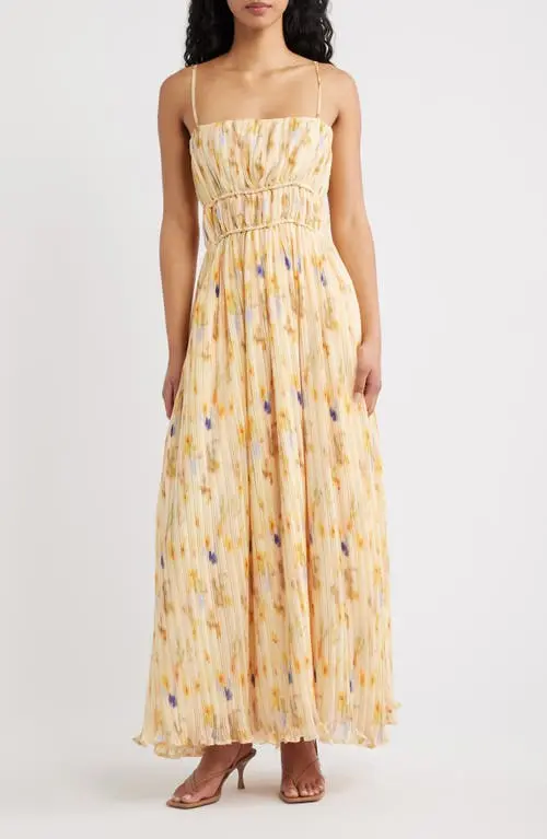 Line & Dot Potpourri Abstract Floral Micropleat Chiffon Maxi Dress