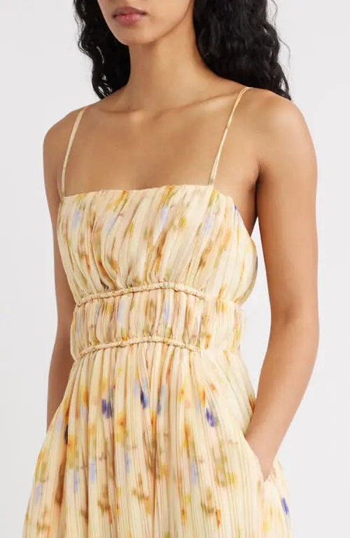 Line & Dot Potpourri Abstract Floral Micropleat Chiffon Maxi Dress